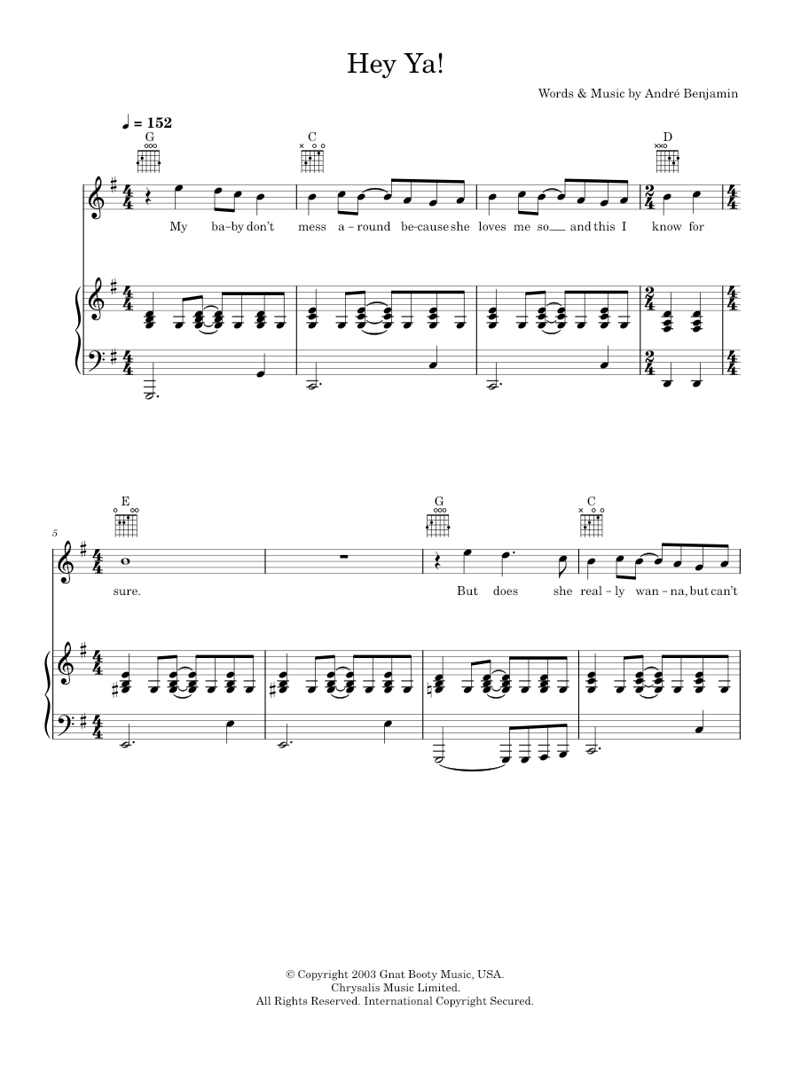 Hey Ya! Sheet music for Piano, Vocals by OutKast Official | MuseScore.com
