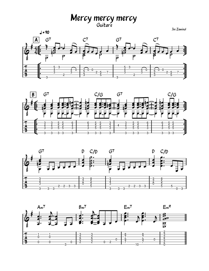 Mercy Mercy Mercy – Joe Zawinul Sheet music for Guitar (Solo ...