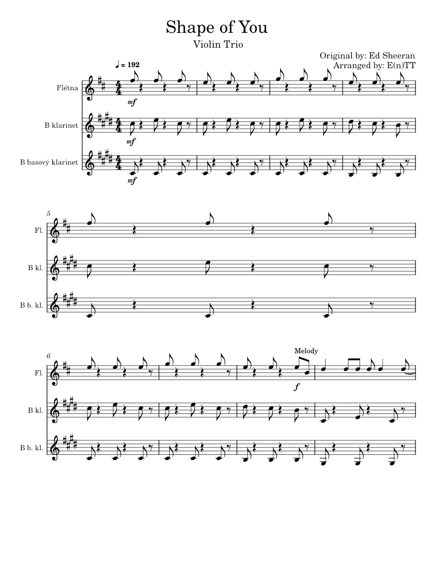 Shape of you – Ed Sheeran Shape of You Sheet music for Flute, Clarinet ...