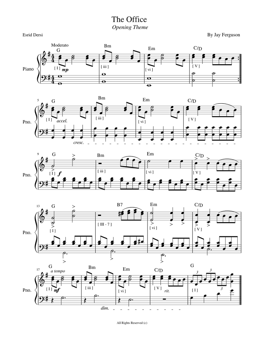 The Office Opening Theme Sheet music for Piano (Solo) Easy | Musescore.com