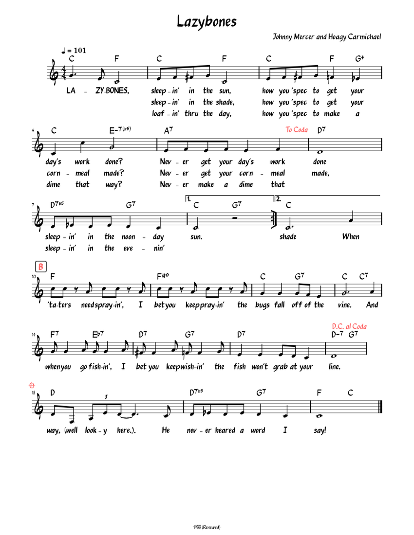 Lazybones (Lead sheet with lyrics ) Sheet music for Piano (Solo) Easy ...