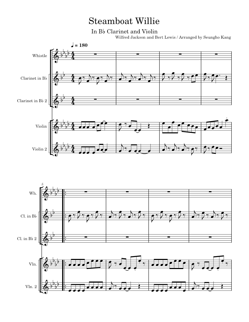 Steamboat Willie 1928 – Wilfred Jackson Steamboat Willie in B♭ Clarinet ...
