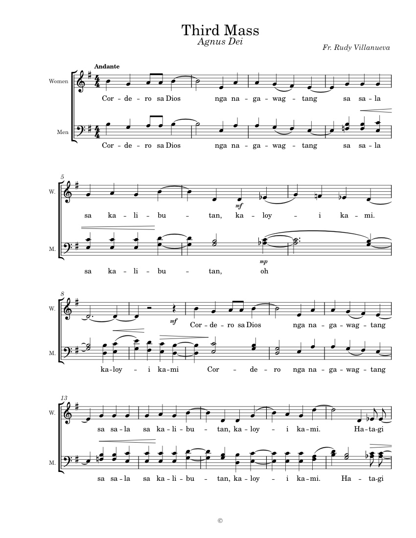 Agnus Dei (Third Mass) - Msgr. Rudy Villanueva Sheet music for Female, Male (SATB) | Musescore.com