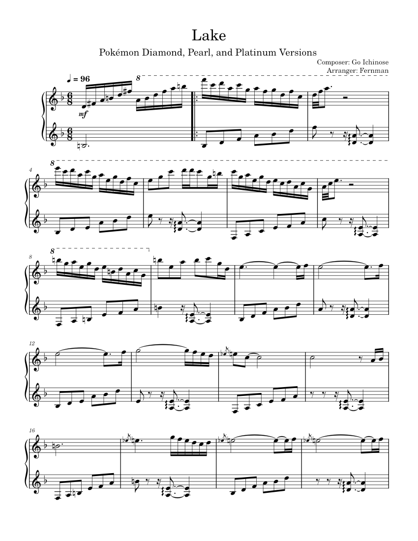 Lake - Pokemon DPP – Go Ichinose Pokemon DPP - Lake Sheet music for ...