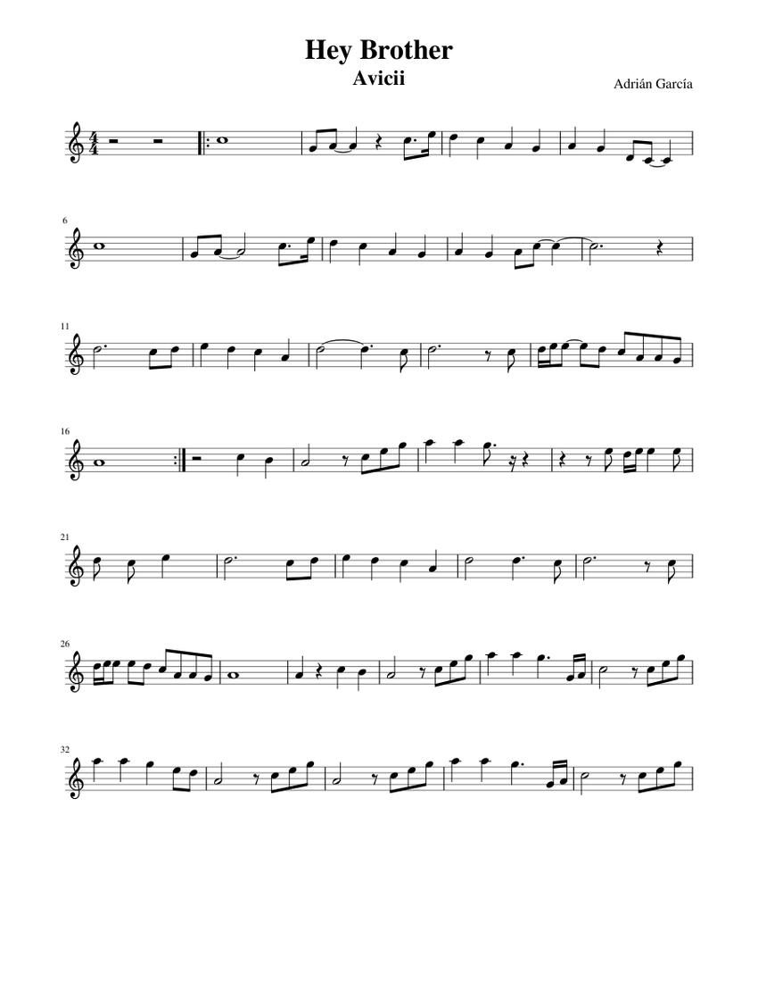 Hey Brother Sheet music for Piano (Solo) | Download and print in PDF or ...