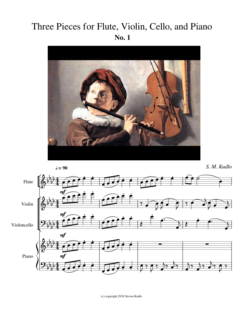 Three Pieces for Flute, Violin, Cello, and Piano Sheet music for Piano, Flute, Violin, Cello ...