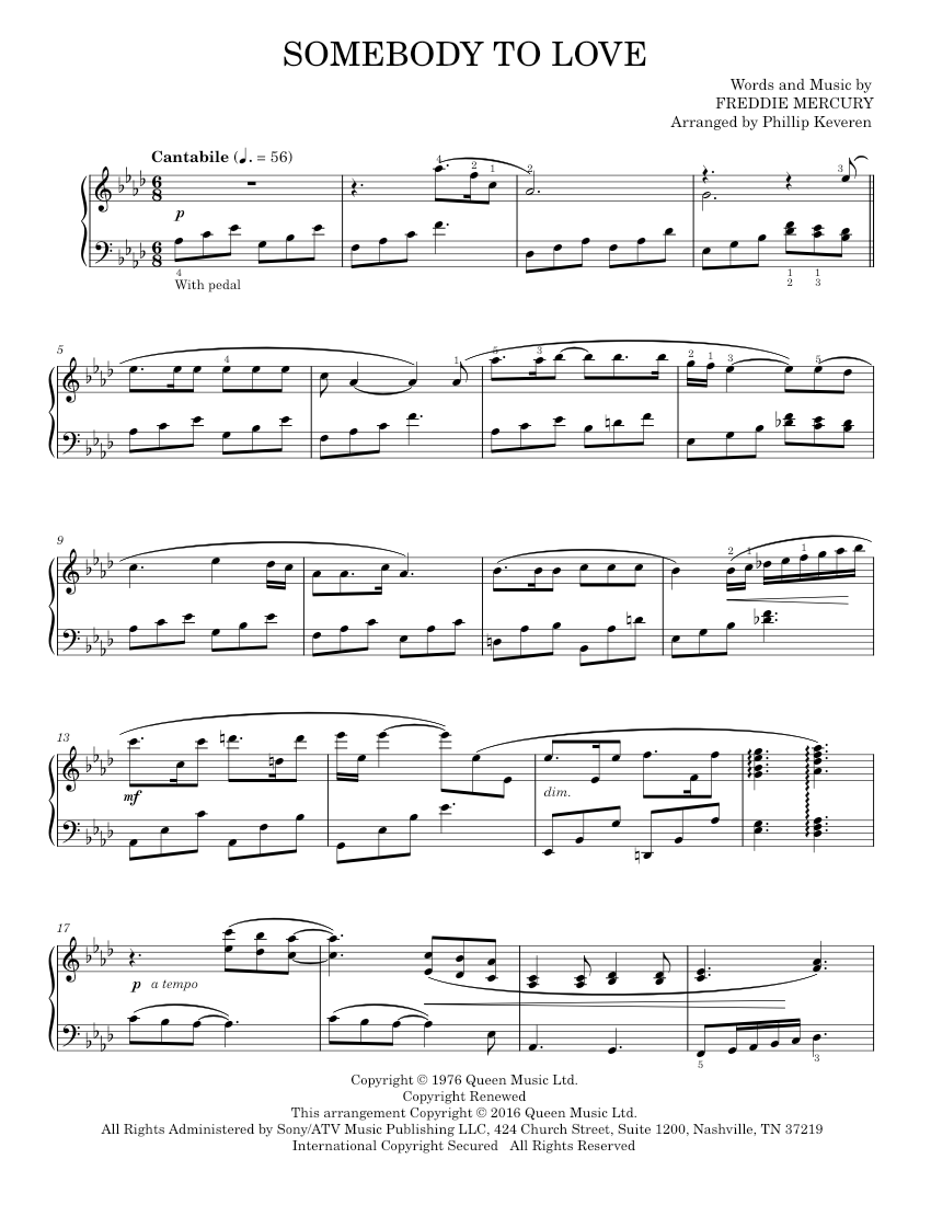 Play Official version of Somebody To Love [Classical version] (arr. Phillip Keveren) sheet music ...