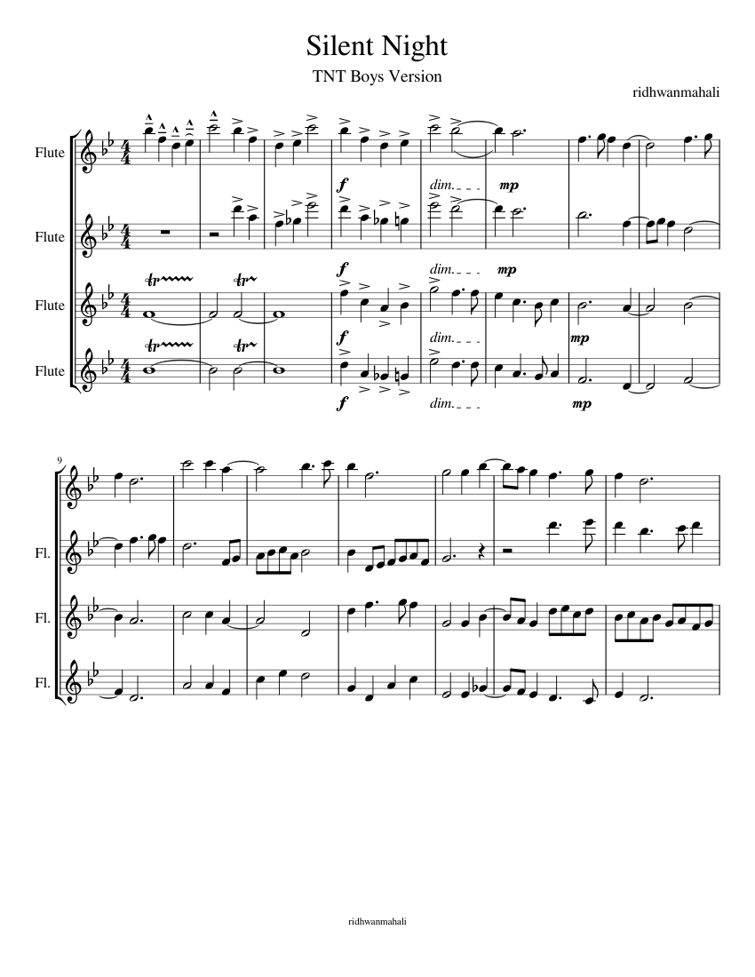 Silent_Night Flute Quartet Sheet music for Flute (Mixed Quartet ...