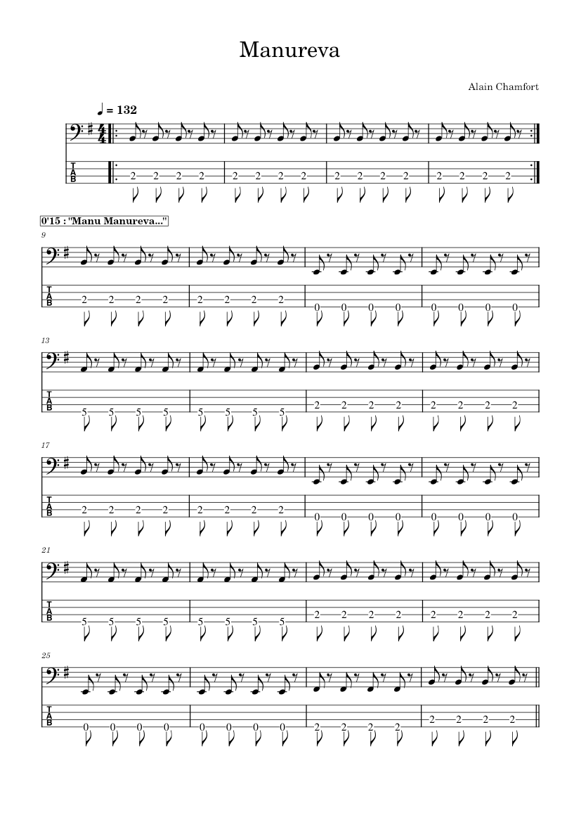 Manureva – Alain Chamfort Sheet Music for Bass guitar (Solo ...