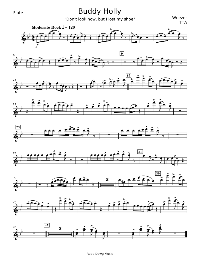Buddy Holly - Weezer Sheet Music for Flute (Solo) | MuseScore.com