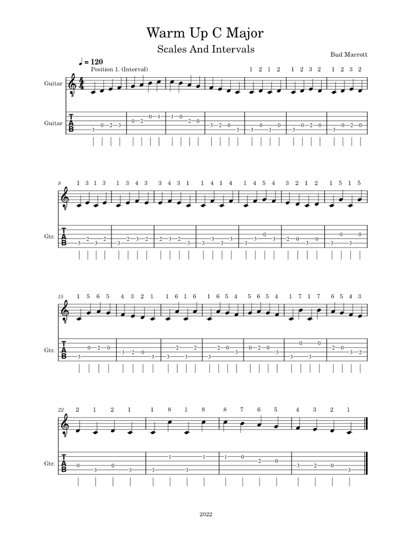 Warm Up C Major Pos1 Sheet music for Guitar (Mixed Duet) | Musescore.com