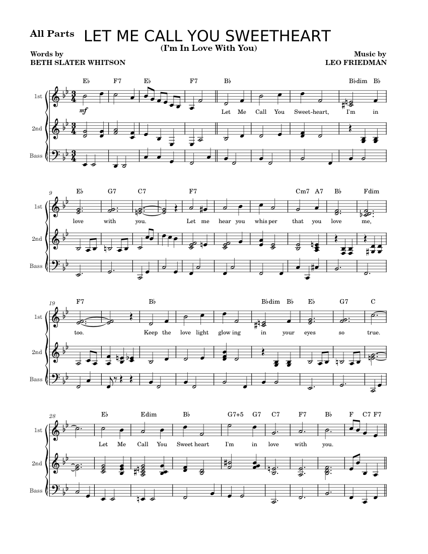 Let me call you Sweetheart – Leo Friedman Sheet music for Accordion ...
