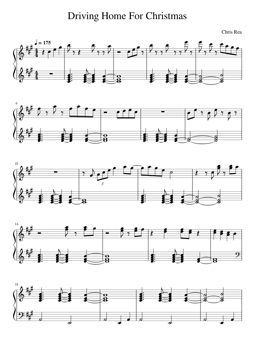Driving Home For Christmas - Chris Rea Sheet Music for Piano (Solo ...