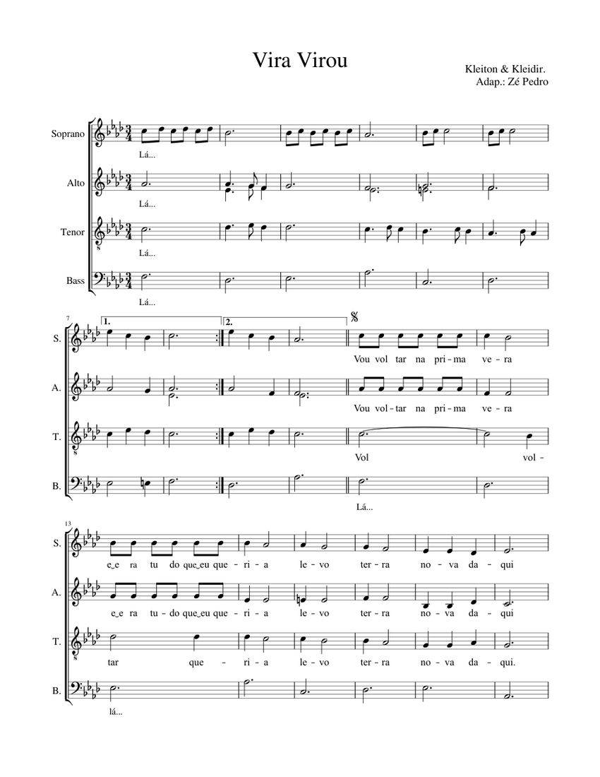 Vira Virou Sheet music for Soprano, Alto, Tenor, Bass voice (Choral ...