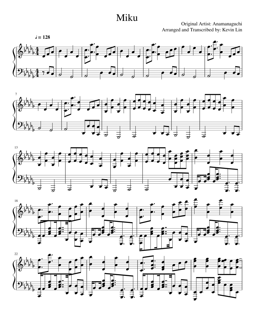 Anamanaguchi - Miku Sheet Music for Piano (Solo) | MuseScore.com