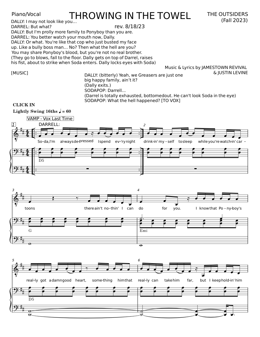 THROWING IN THE TOWEL - JAMESTOWN REVIVAL Sheet Music with Chords for ...