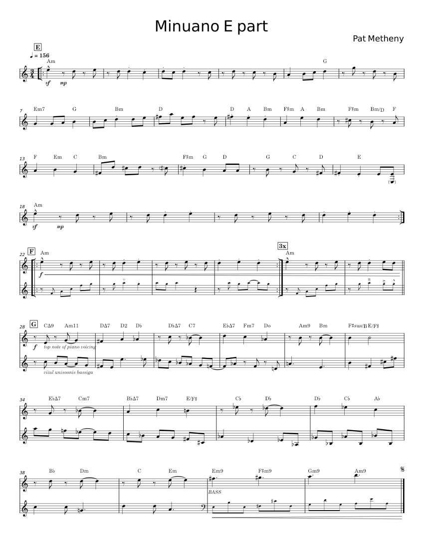 Minuano E part - Pat Metheny Sheet music for Violin (String Duet ...