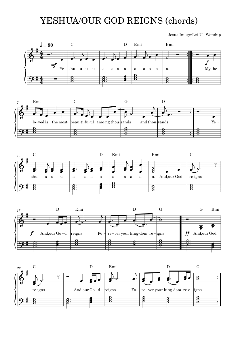 YESHUA-OUR GOD REIGNS (just chords and song parts) Sheet Music for ...
