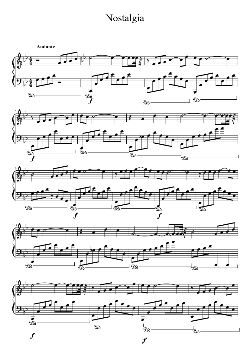 Nostalgia Sheet Music for Piano (Solo) | MuseScore.com
