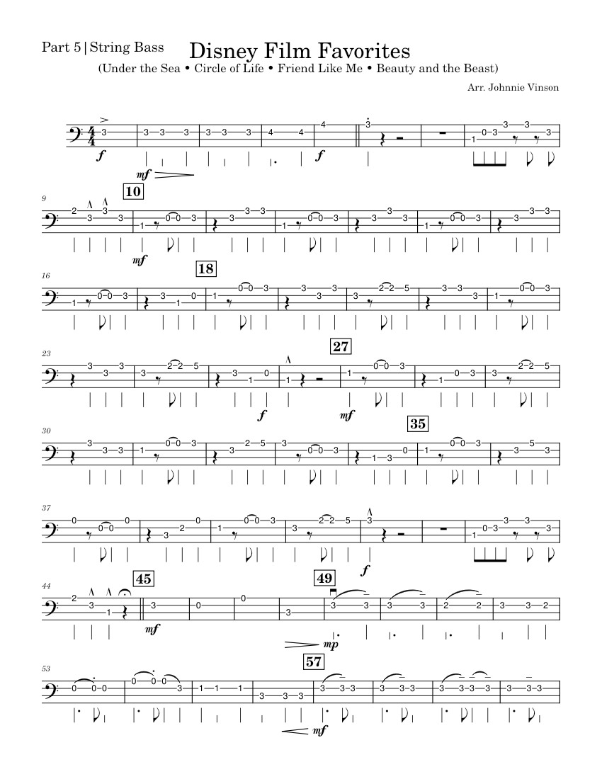 Disney Film Favorites – Johnnie Vinson [String Bass/Part 5] Sheet Music ...