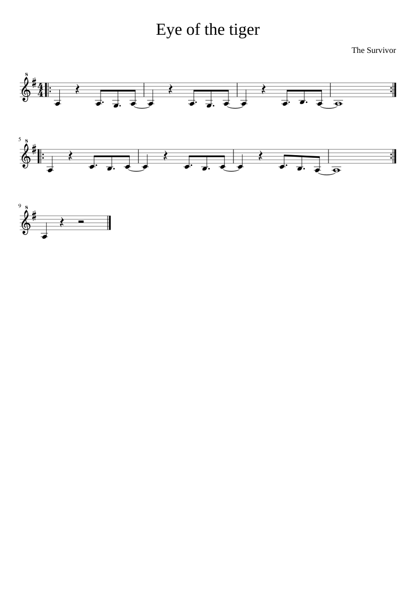 Eye Of The Tiger - Survivor Sheet Music for Recorder (Solo) | MuseScore.com
