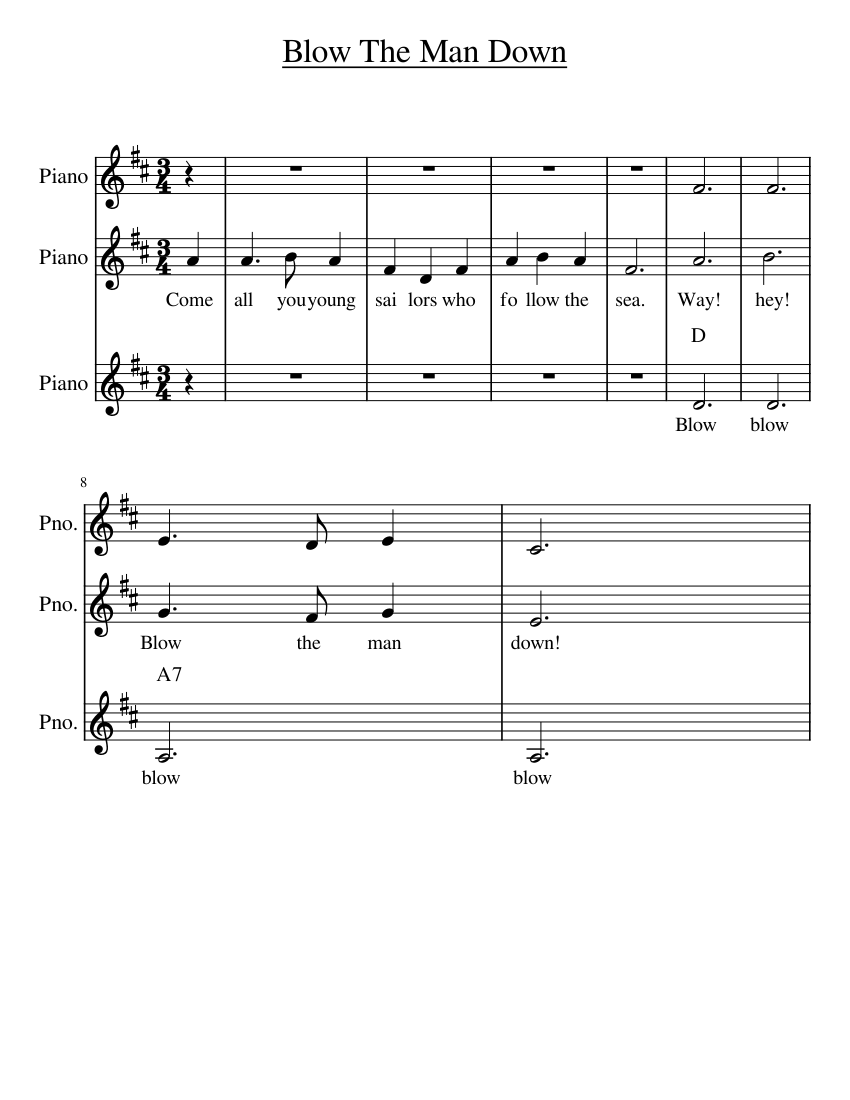 Blow the Man Down Sheet music for Piano (Mixed Trio) | Musescore.com