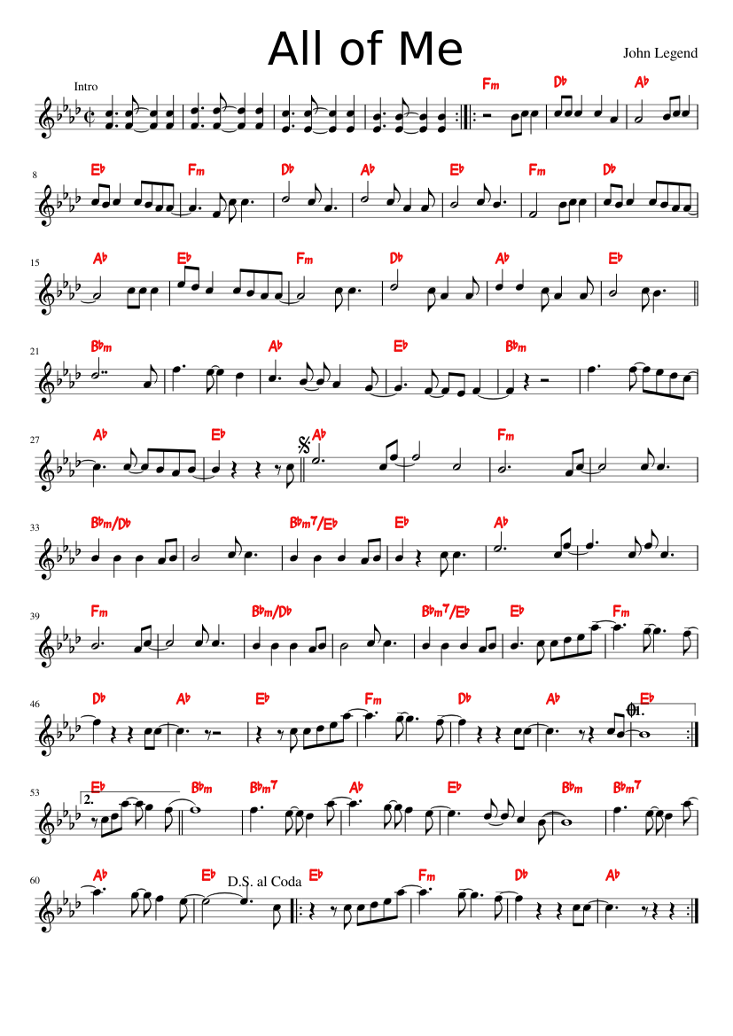 All of Me - Lead Sheet (John Legend) - piano tutorial