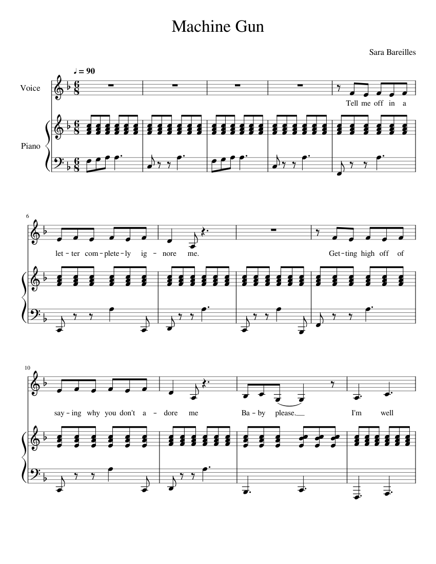 Machine Gun - Sara Bareilles Sheet music for Piano, Vocals (Piano-Voice ...
