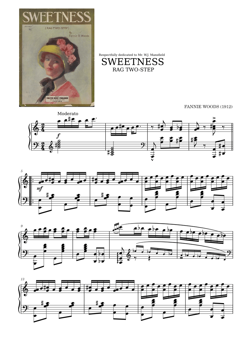 Sweetness by Fannie B. Woods (1912) Sheet Music for Piano (Solo ...