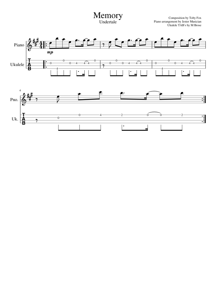 Memory Undertale Sheet music for Piano, Ukulele (Mixed Duet ...