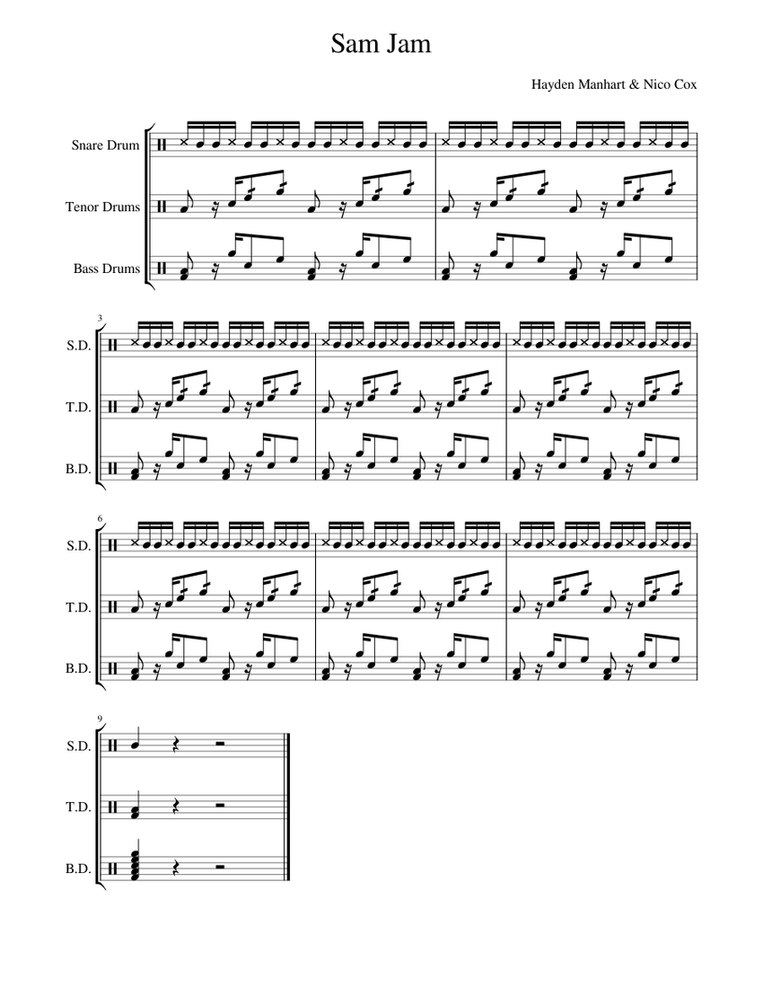 Sam Jam Sheet music for Snare drum, Tenor drum, Bass drum (Percussion ...