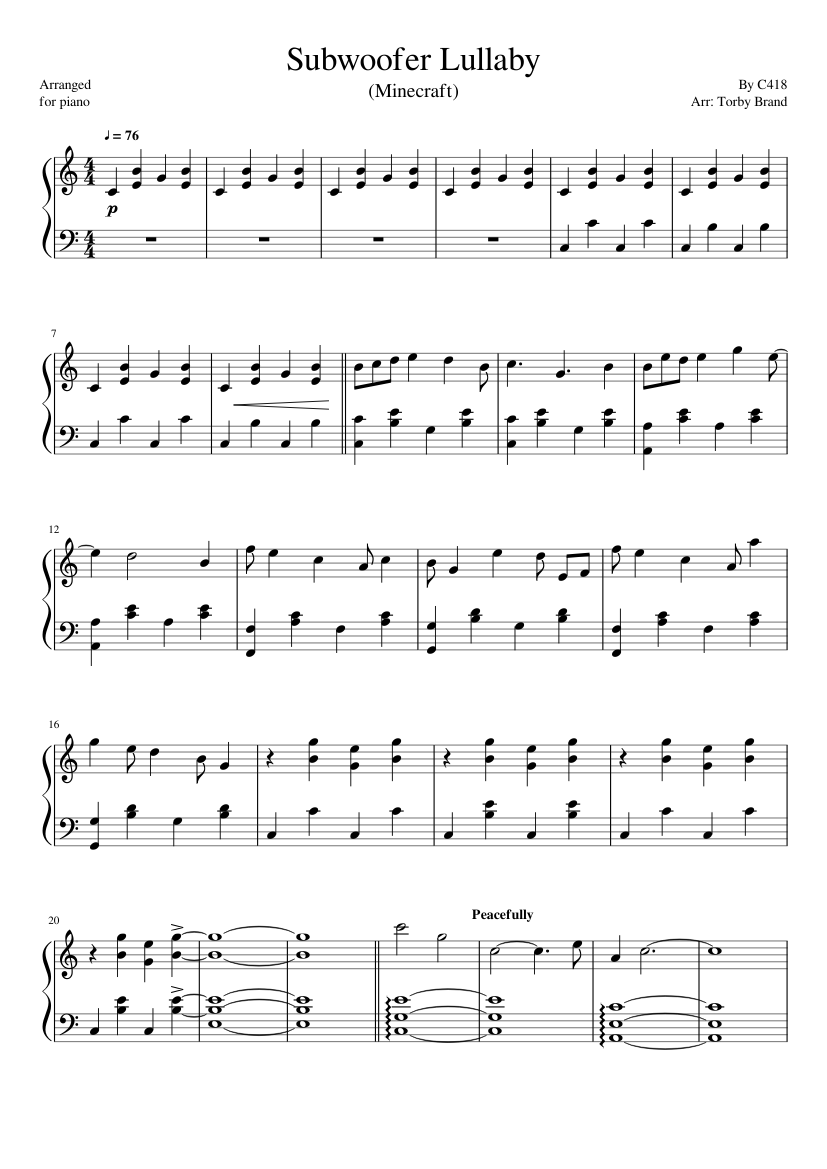 Subwoofer Lullaby (Minecraft) Sheet music for Piano (Solo) Easy ...