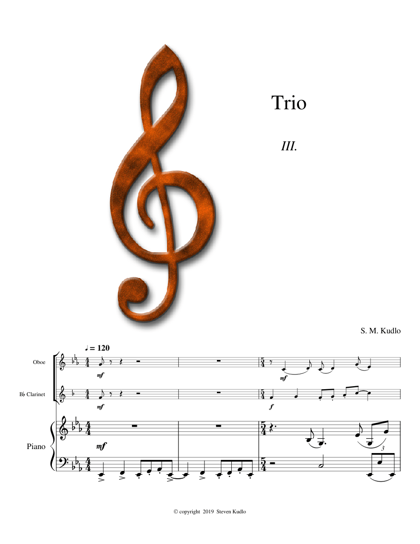 Trio III. Sheet music for Piano, Oboe, Clarinet in b-flat (Mixed Trio ...