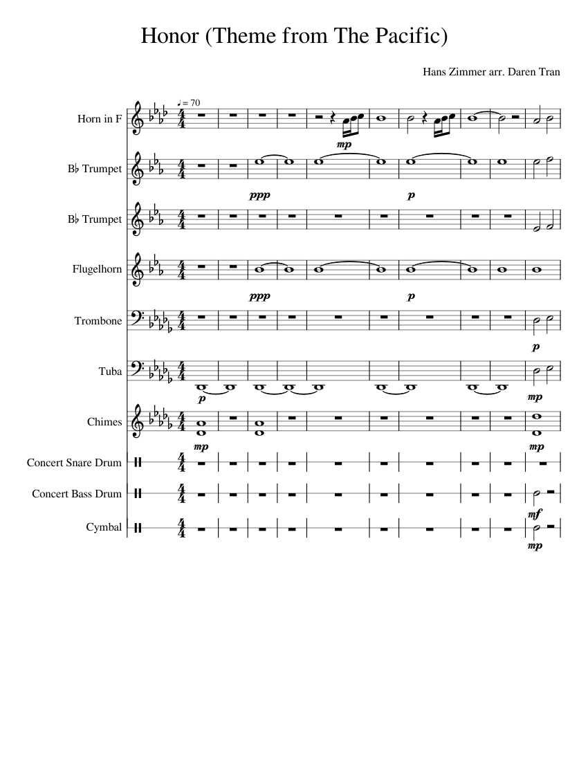 Honor (Theme from The Pacific) Sheet music for Trombone, Tuba ...