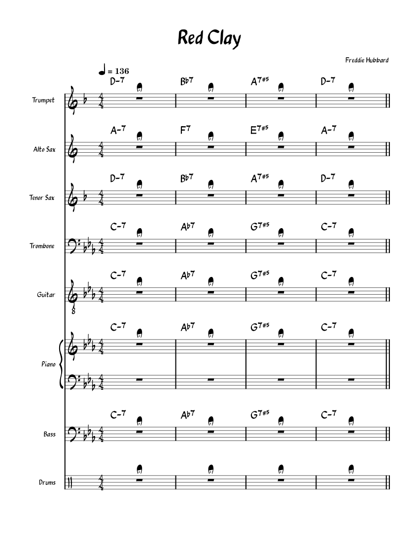 Red Clay - Freddie Hubbard for Jazz Combo Sheet Music for Piano ...