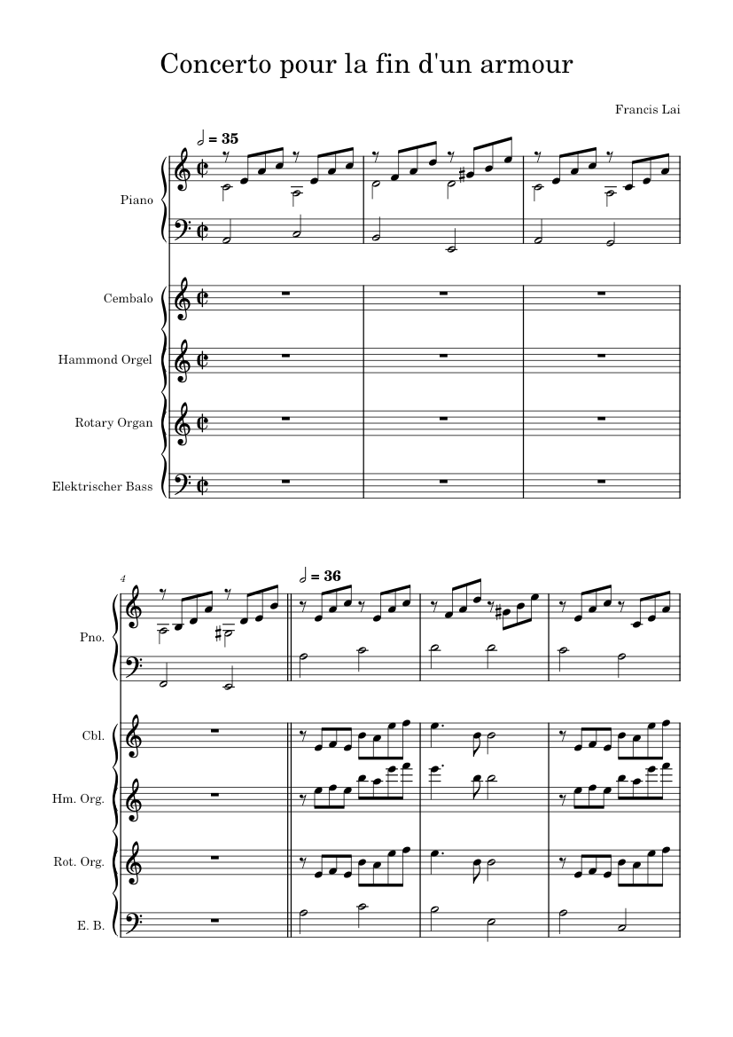 Concerto pour la fin d´un amour – Francis Lai Sheet music for Piano ...