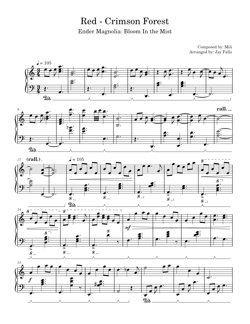 ENDER MAGNOLIA- Red Sheet Music for Piano (Solo) | MuseScore.com
