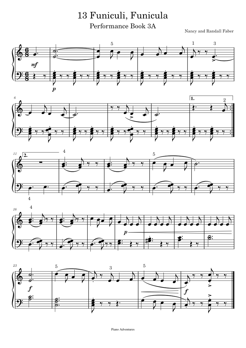 13 Funiculi, Funicula - Piano Adventures adv level 3A Sheet music for ...