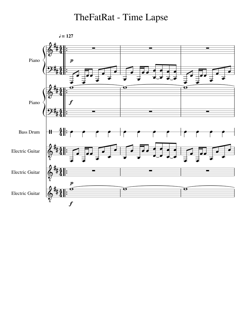 TheFatRat Time Lapse Sheet music for Piano, Guitar, Bass drum (Mixed ...