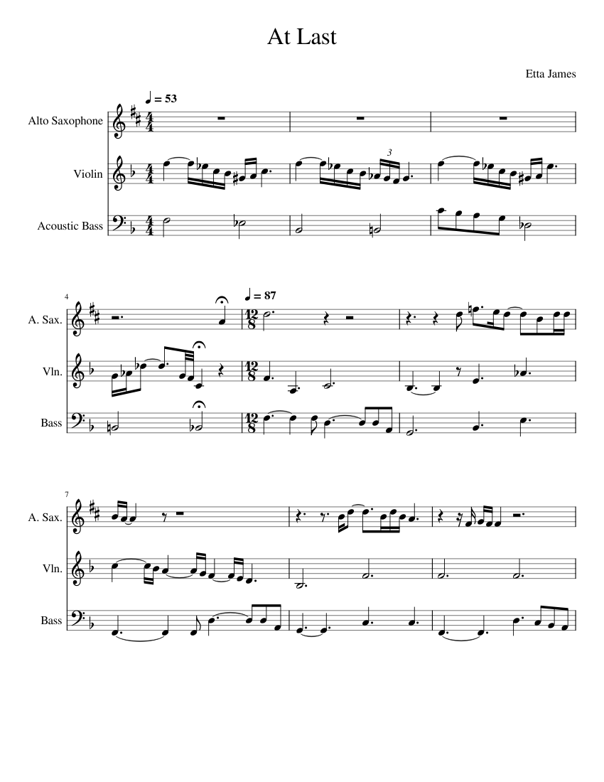 At last – Etta James At_Last Sheet music for Saxophone alto, Violin ...