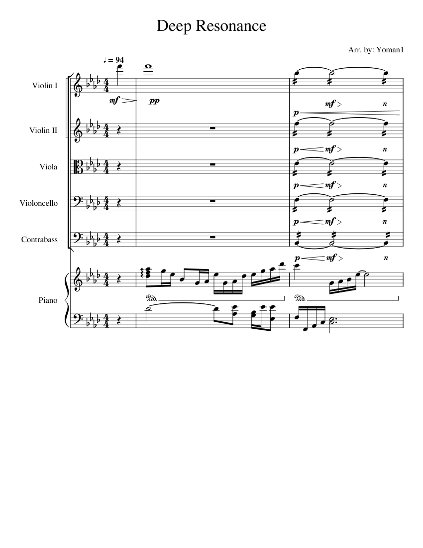 Deep Resonance (for strings + piano) Sheet music for Piano, Contrabass ...
