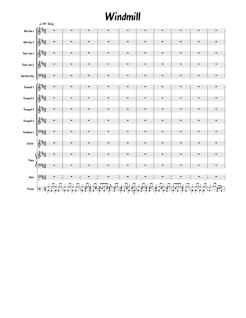 Windmill Sheet music for Piano, Trombone, Saxophone alto, Saxophone ...