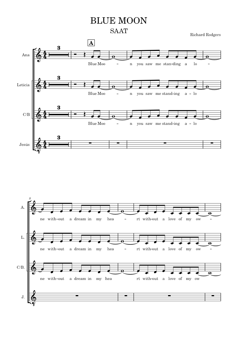 Blue Moon – Richard Rodgers BLUE MOON Sheet Music for Soprano, Alto ...