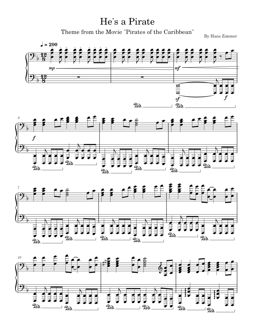 He is a Pirate – Unknown author Sheet Music for Piano (Solo ...