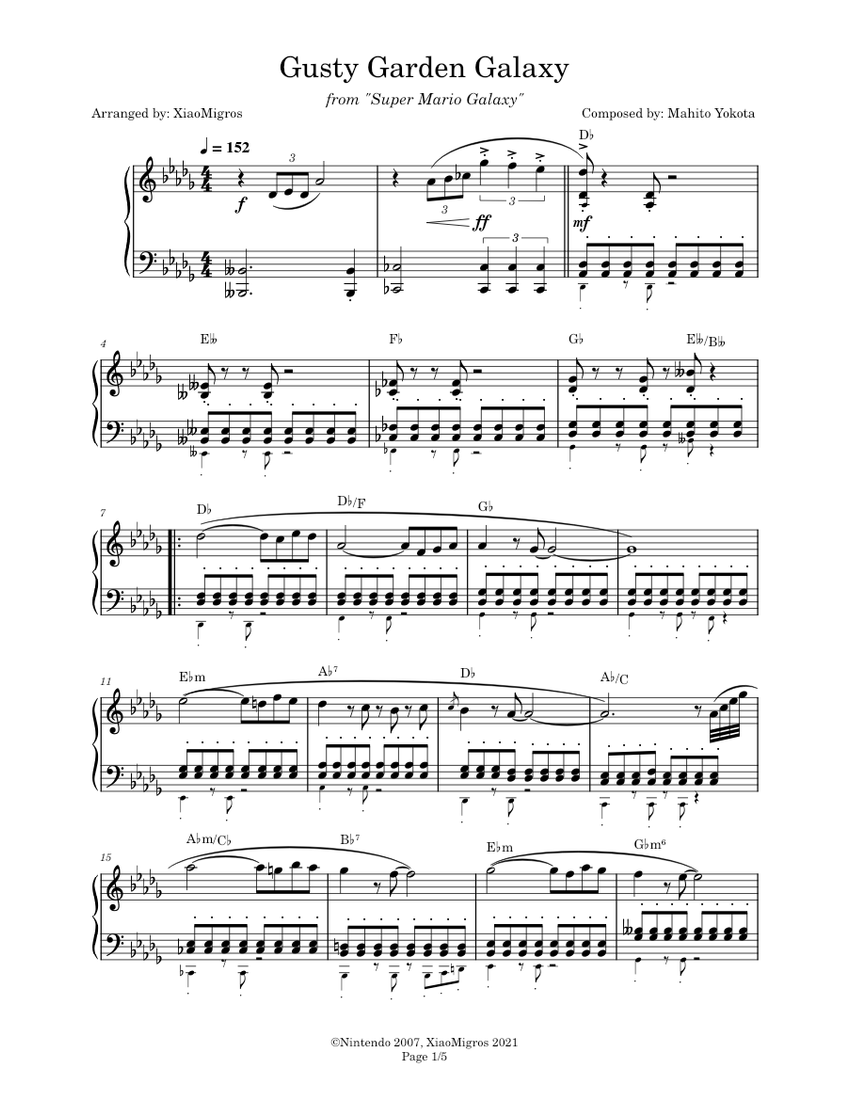 Gusty Garden Galaxy - Super Mario Galaxy Sheet music for Piano (Solo ...