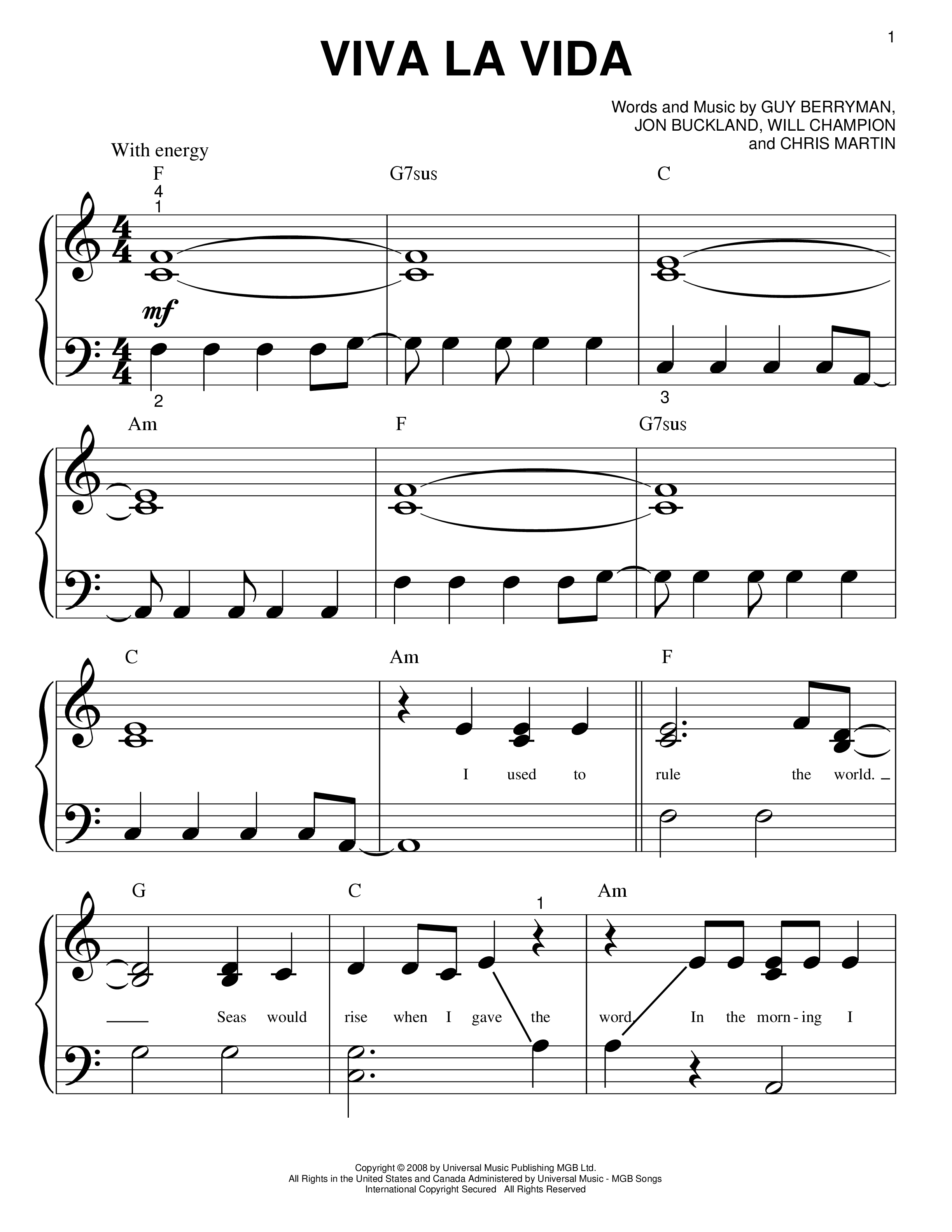 Play Official version of Viva la Vida sheet music by Coldplay for Piano | MuseScore.com
