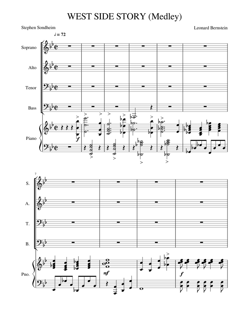 Tonight (West side story) Sheet music for Piano, Soprano, Alto, Tenor & more instruments (Mixed ...