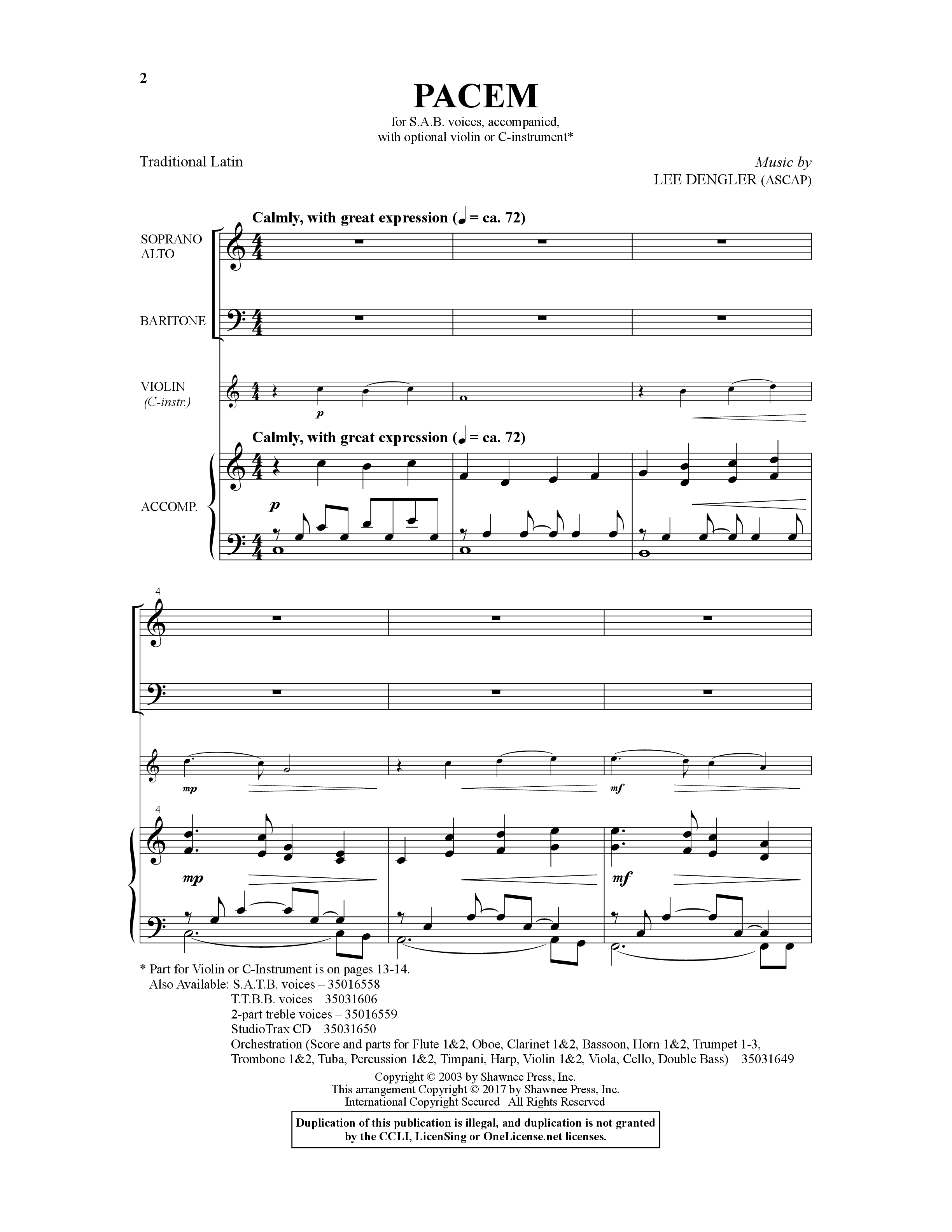 Play Official version of PACEM sheet music by LEE DENGLER for Vocals ...