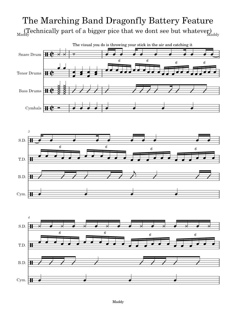 The Marching Band Dragonfly Battery Feature Sheet music for Snare drum ...