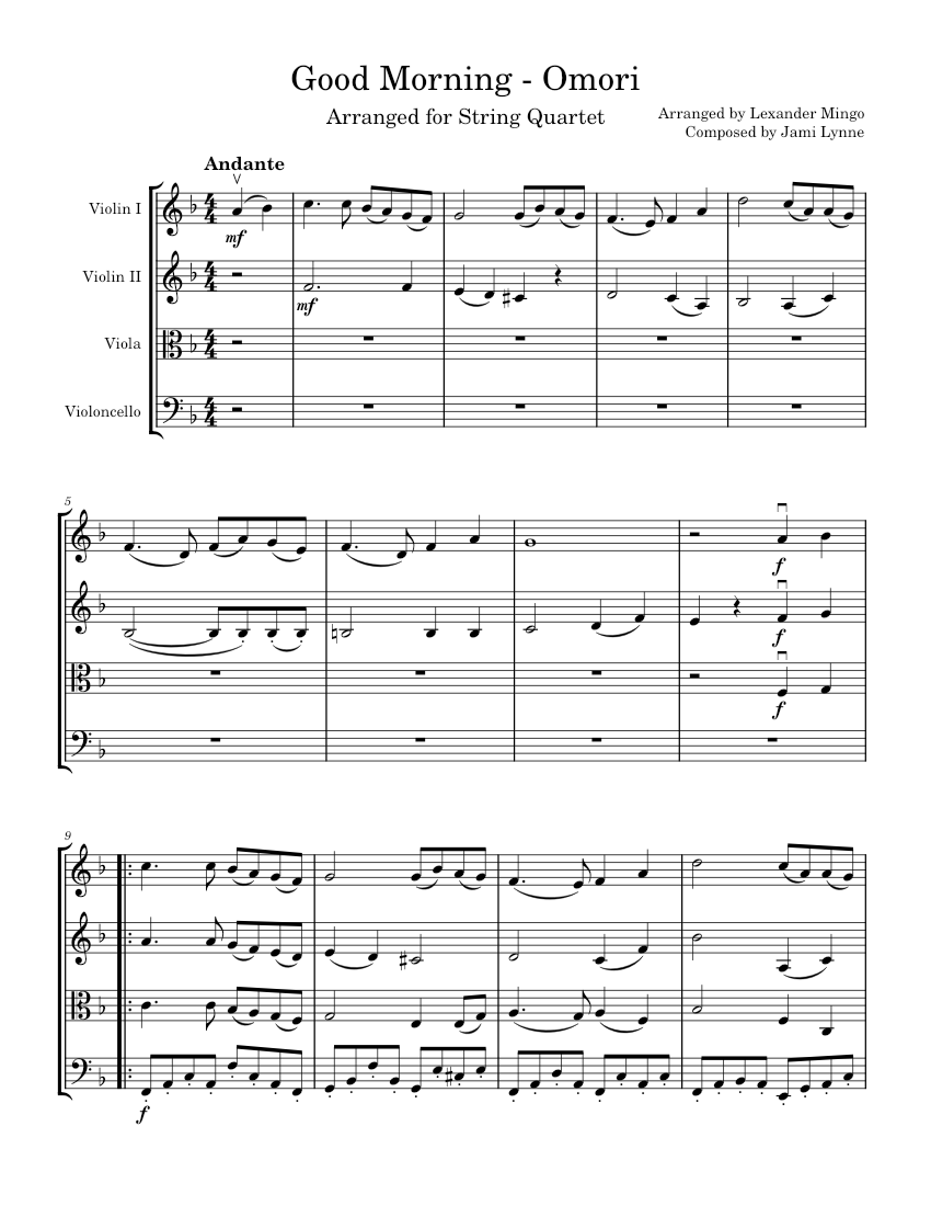 OMORI OST - 177 Good Morning – Jami Lynne Arranged for String Quartet ...